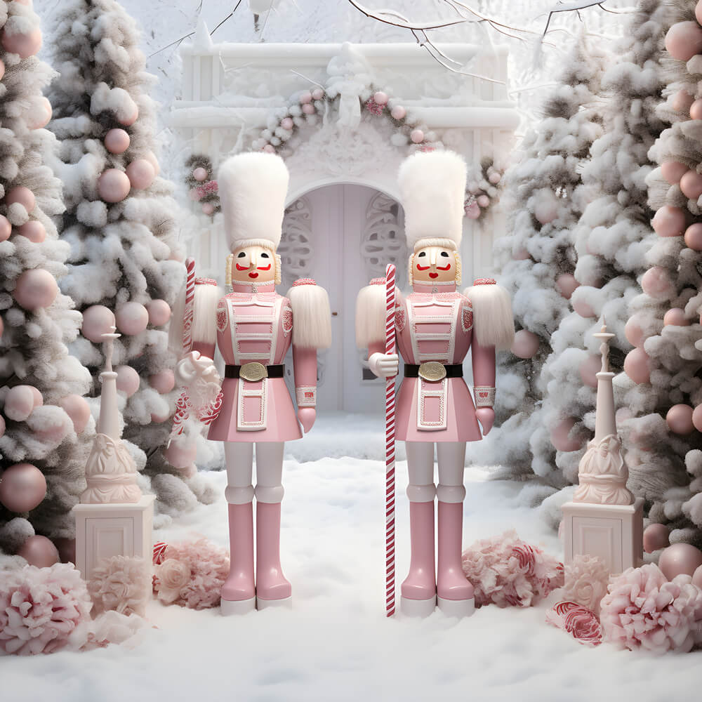 Christmas Tree Snow Pink Nutcracker Backdrop RR6-49 – Dbackdrop
