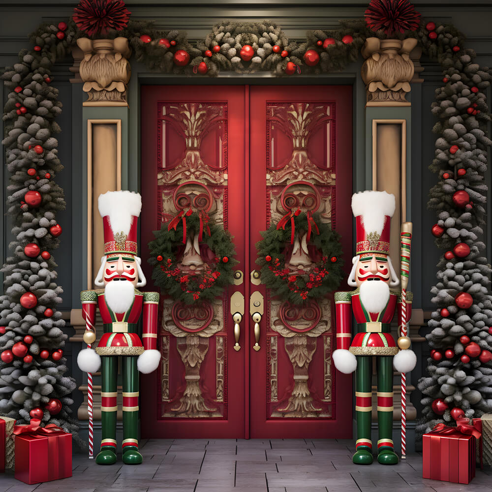 Christmas Trees House Door Nutcracker Backdrop RR6-54 – Dbackdrop