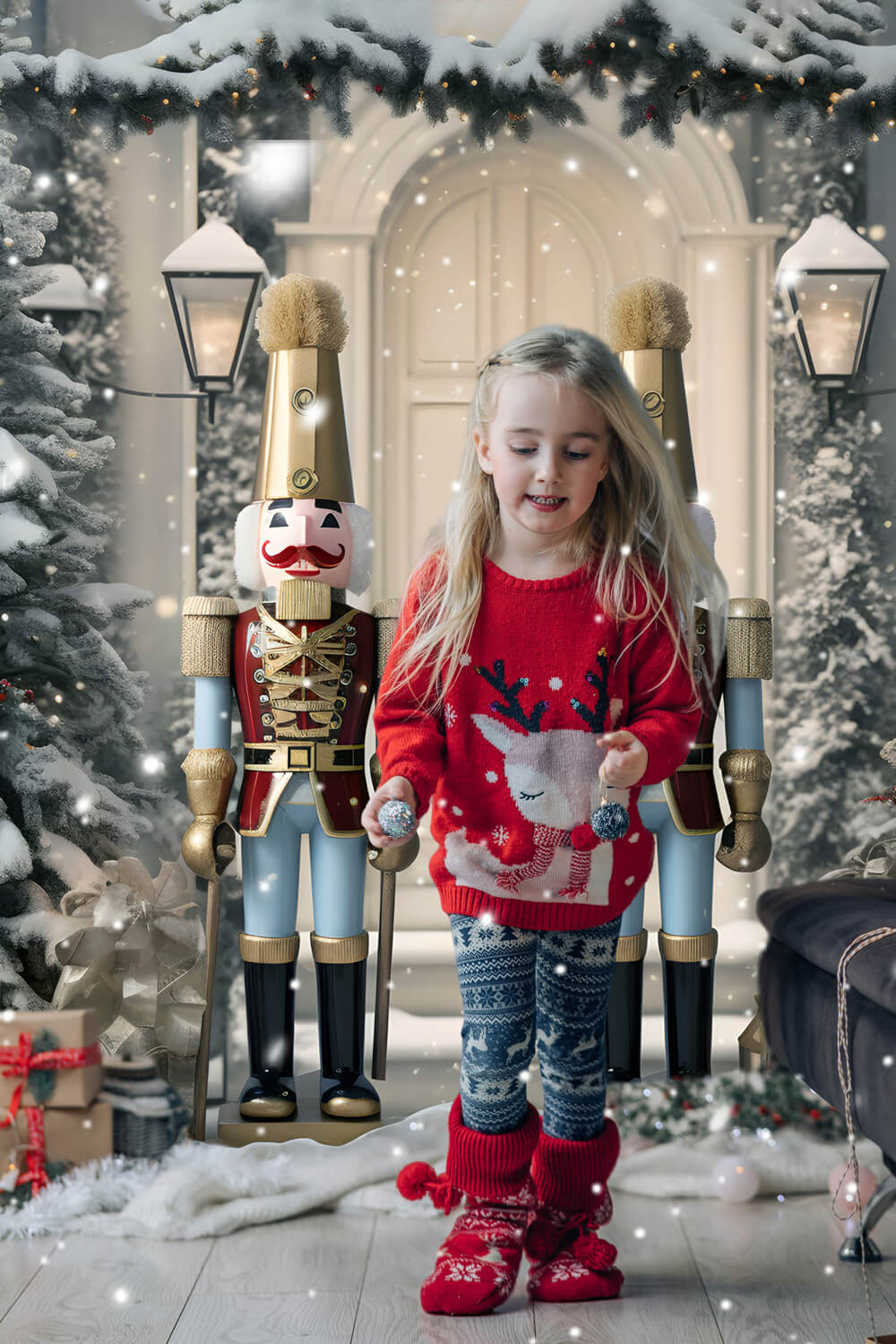 Snowy Christmas Tree House Nutcracker Backdrop RR6-58 – Dbackdrop