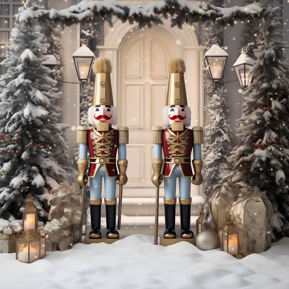 Snowy Christmas Tree House Nutcracker Backdrop RR6-58 – Dbackdrop