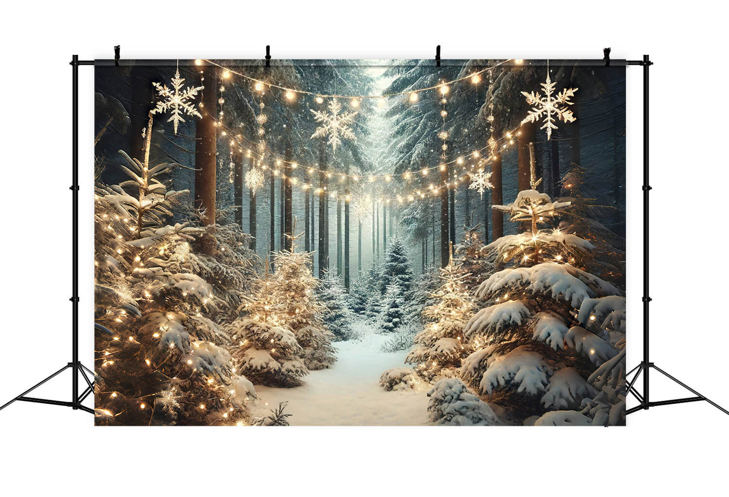 Winter Snowy Forest Snowflake Lights Backdrop RR6-60 – Dbackdrop