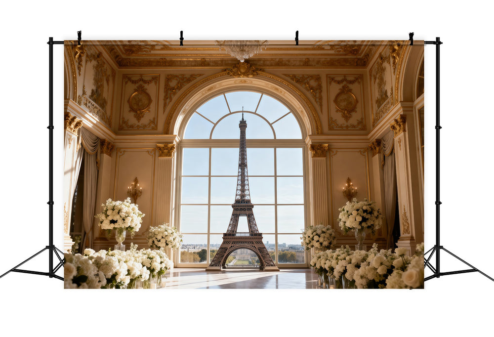 Paris Themed Backdrop Grand Palace Window Elegance Eiffel Tower Paris