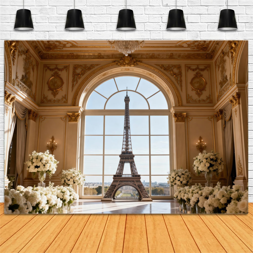 Paris Themed Backdrop Grand Palace Window Elegance Eiffel Tower Paris