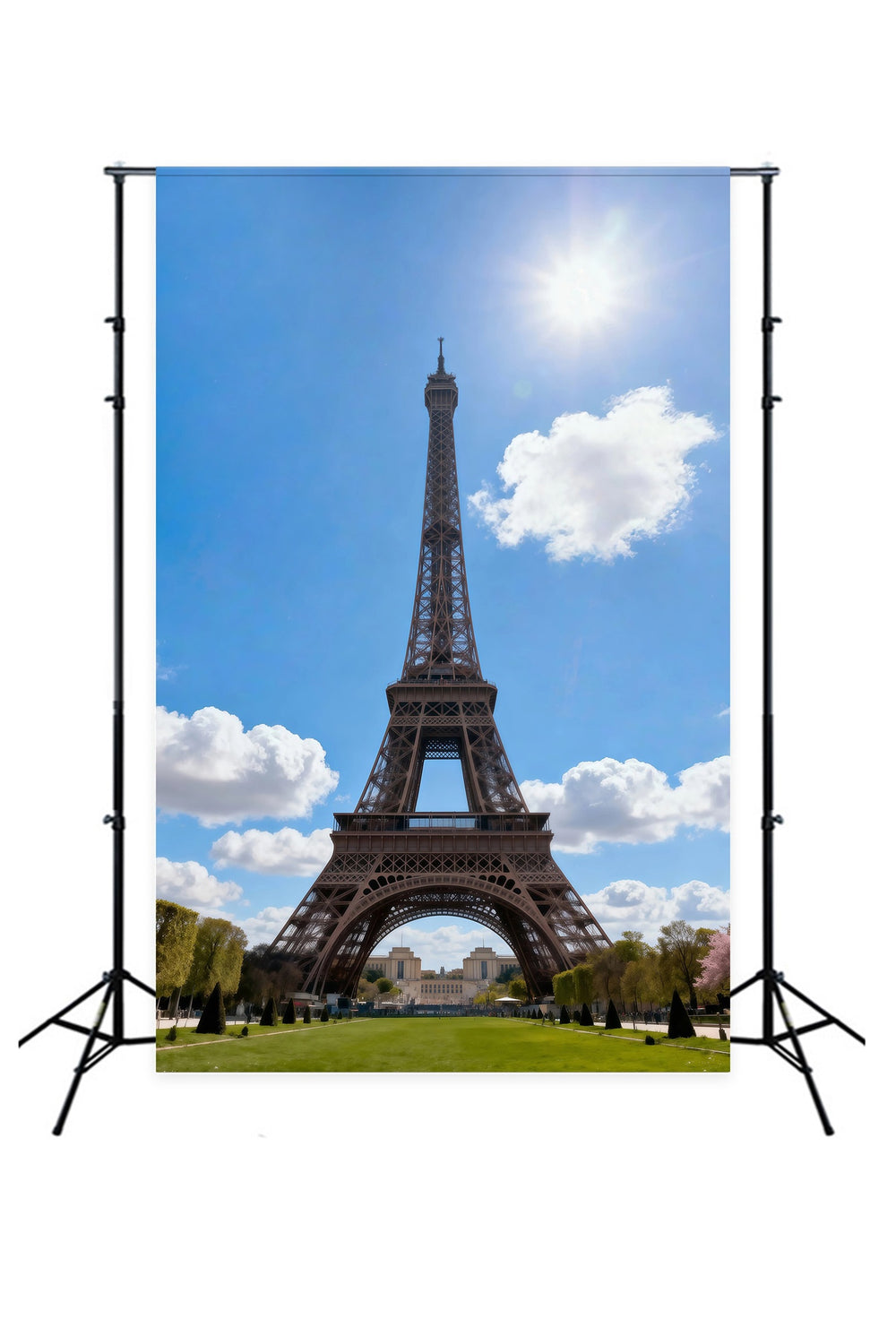 Large Eiffel Tower Backdrop Blue Sky Sunlit Landmark Paris Photo Backd
