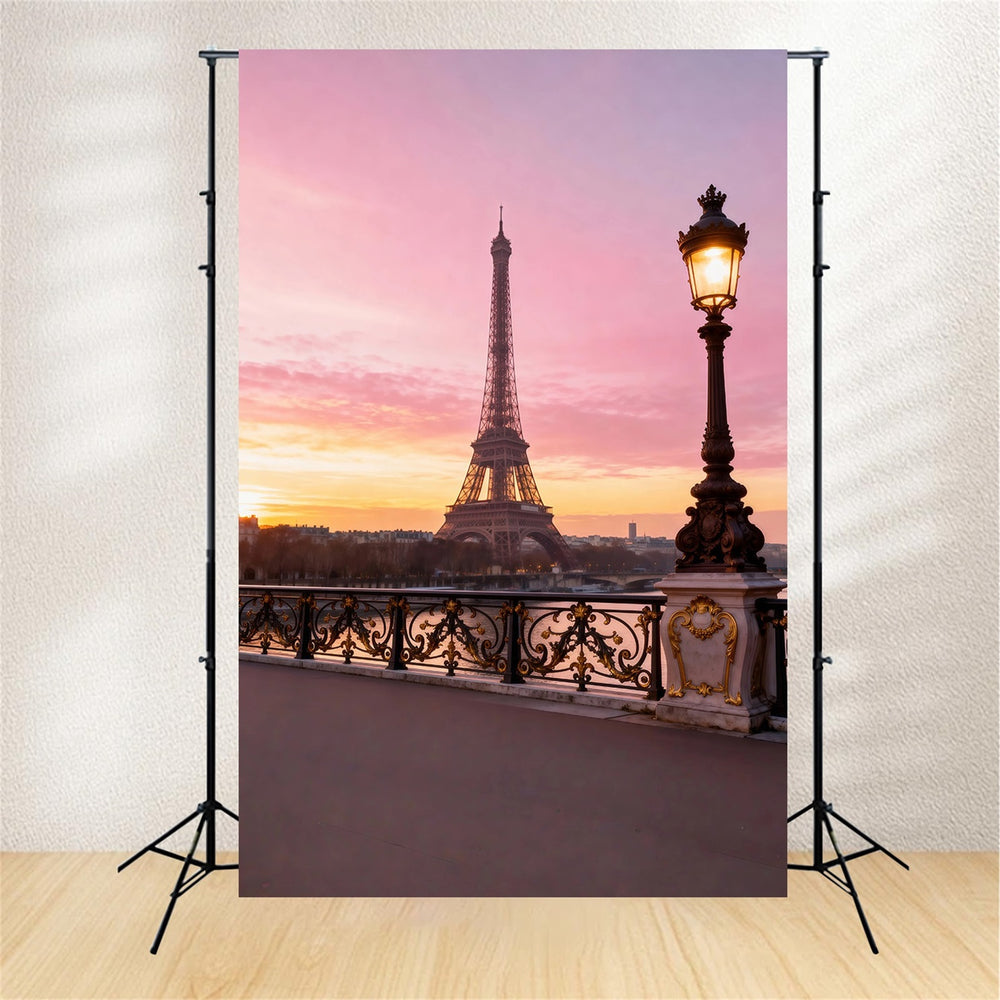 Paris Photo Backdrops Sunset Lamp Bridge Romance Eiffel Tower Photo Ba