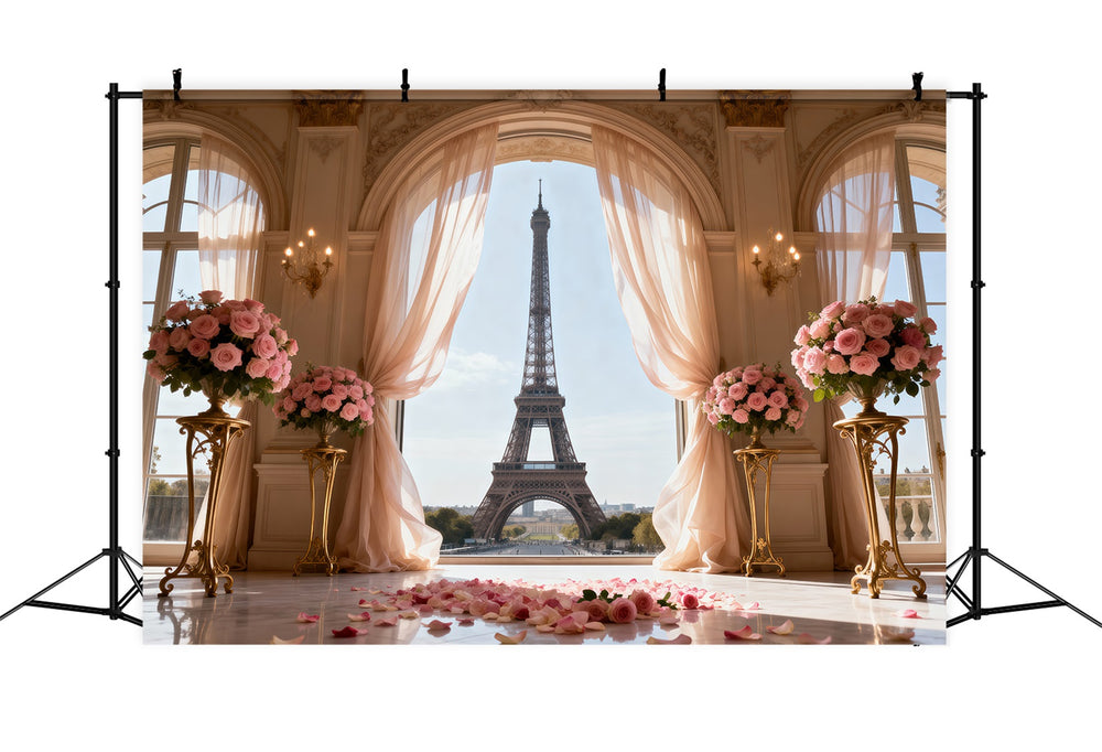 Paris Themed Photo Backdrop Palace Window Rose Ceremony Eiffel Tower P