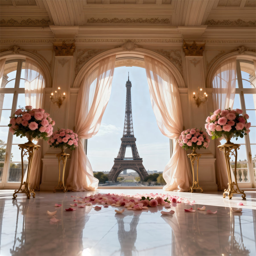 Paris Themed Photo Backdrop Palace Window Rose Ceremony Eiffel Tower P