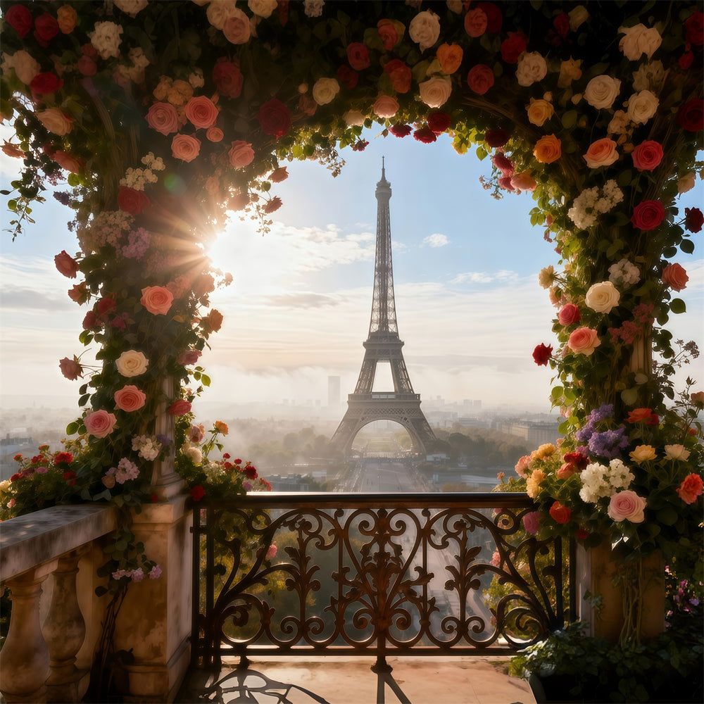 Eiffel Tower Backdrops Sunlit Floral Arch Terrace Paris Photo Booth Ba