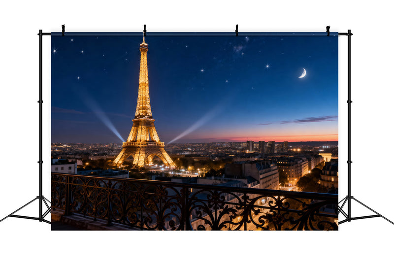 Midnight In Paris Backdrop Starry Skyline Moonlight Glow Eiffel Tower