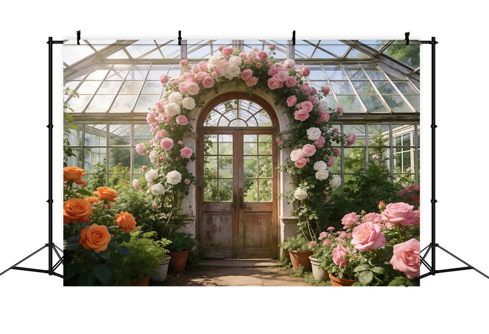 English Garden Backdrop Glasshouse Rose Archway Light Spring Theme Bac