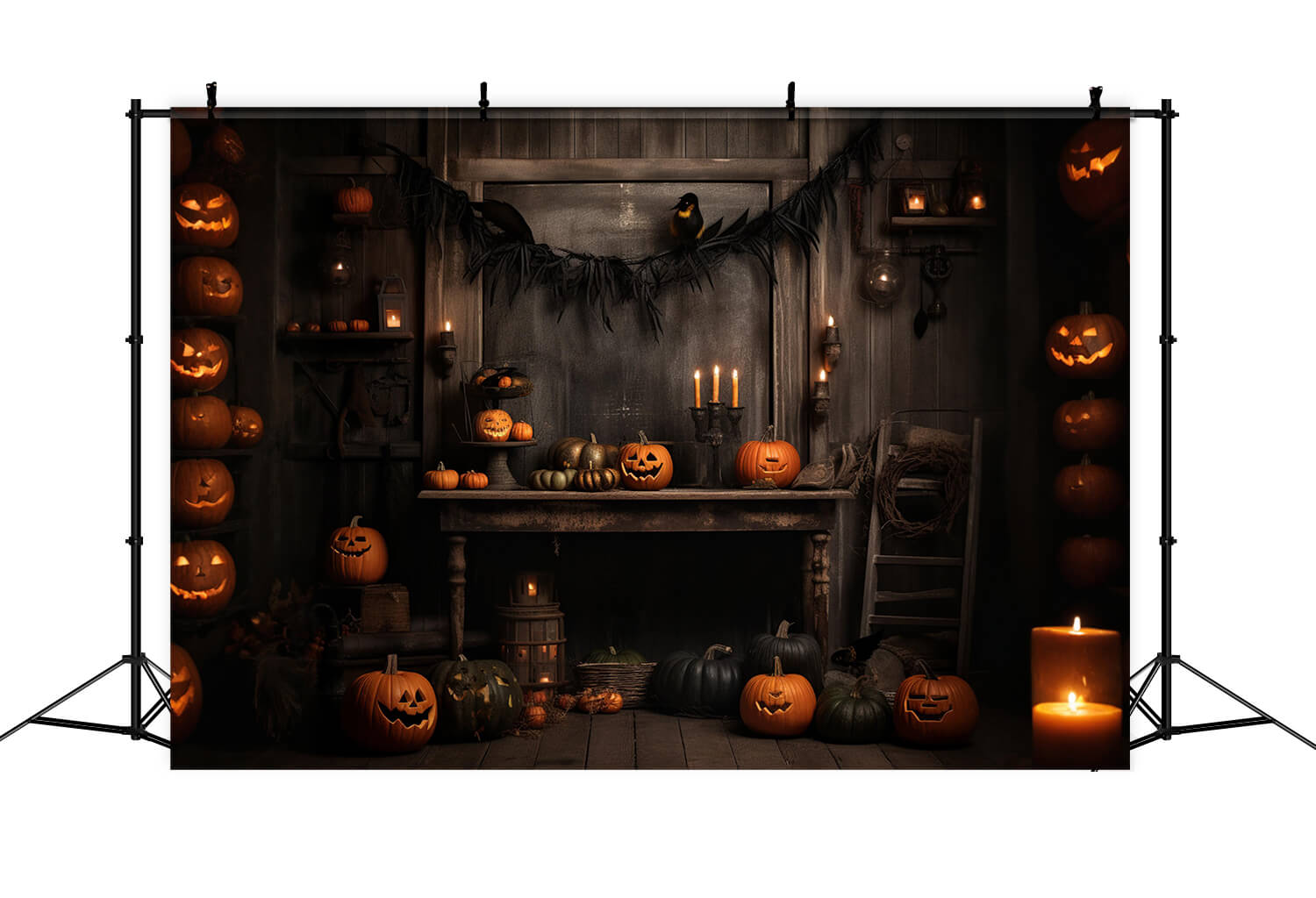 Spooky Witch House Pumpkins Halloween Backdrop RR7-100 – Dbackdrop
