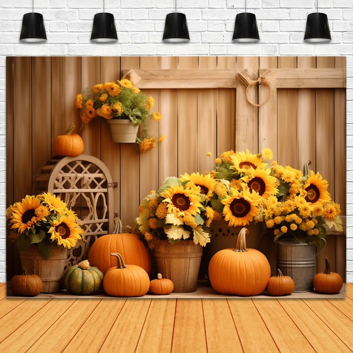 Fall Barn Sunflower Bouquet Pumpkin Backdrop RR7-122 – Dbackdrop