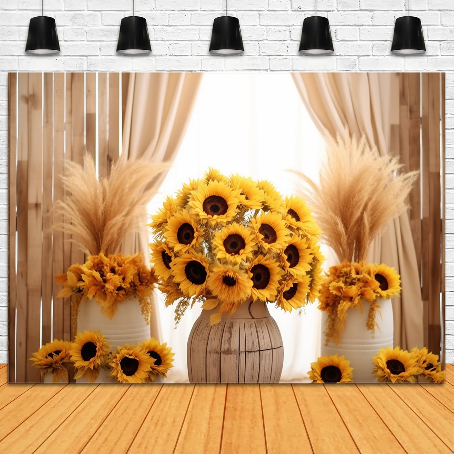 Sunflowers Dried Reed Decor Fall Backdrop RR7-129 – Dbackdrop