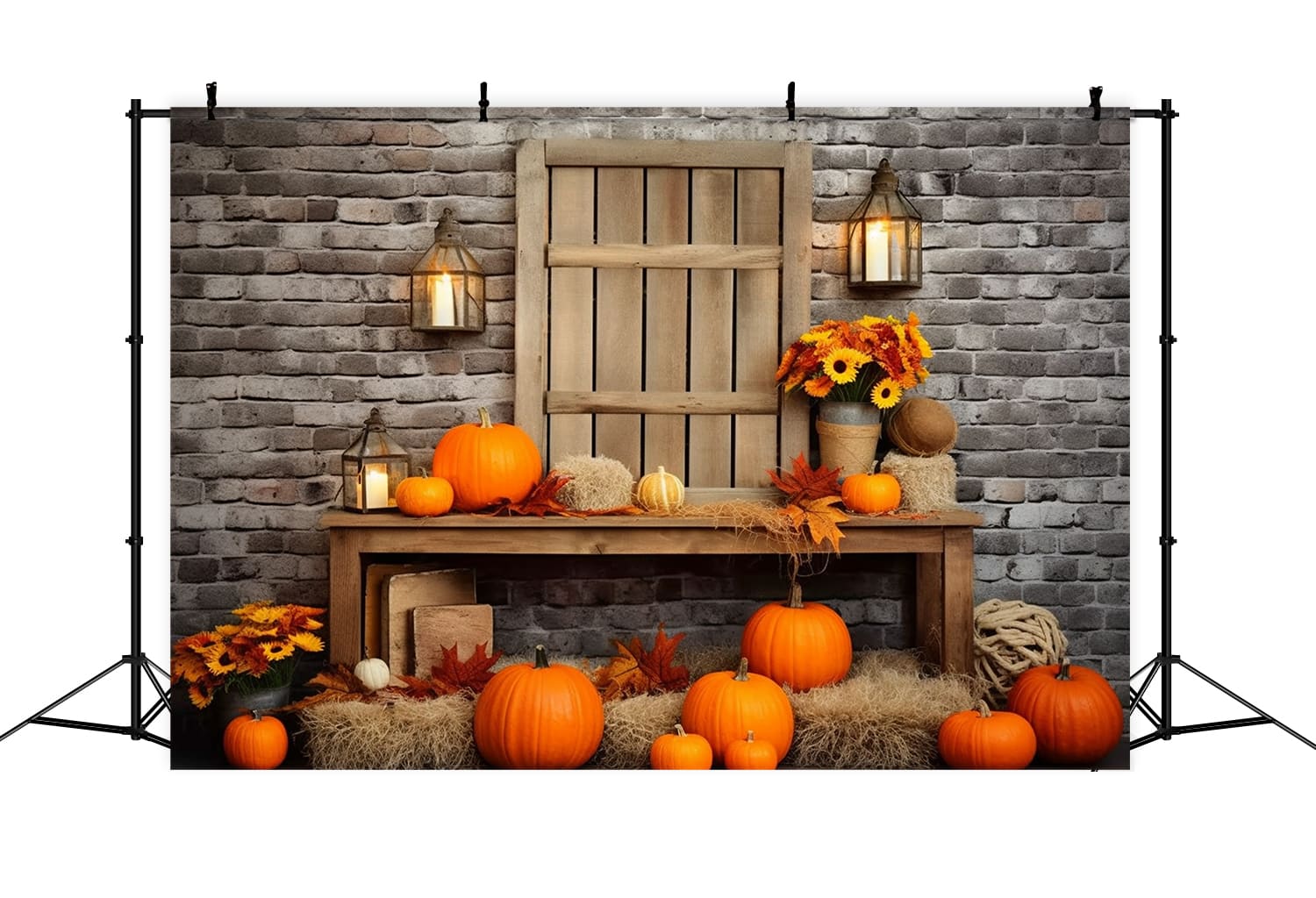 Fall Barn Straw Pumpkins Photography Backdrop RR7-133 – Dbackdrop