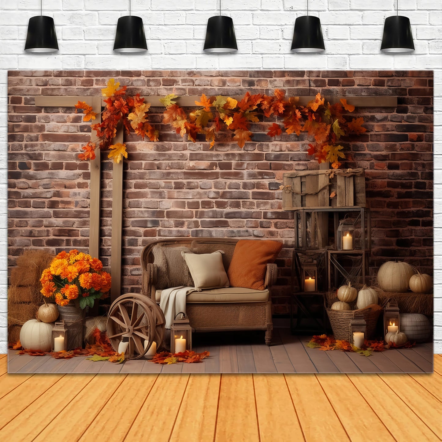Pumpkins Maple Leaves Wall Fall Backdrop RR7-142 – Dbackdrop