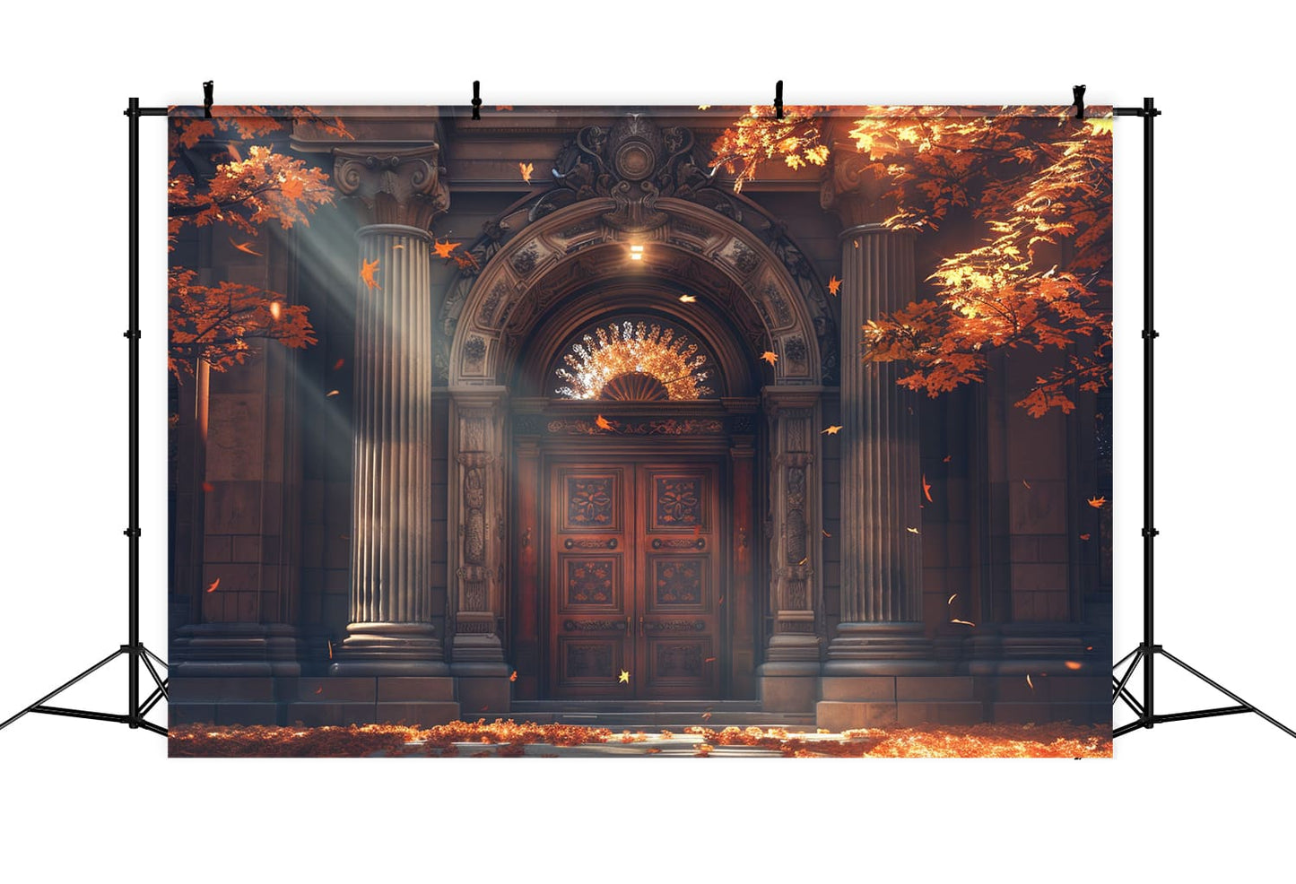 Fall Mansion Door Maple Leaves Backdrop RR7-148 – Dbackdrop
