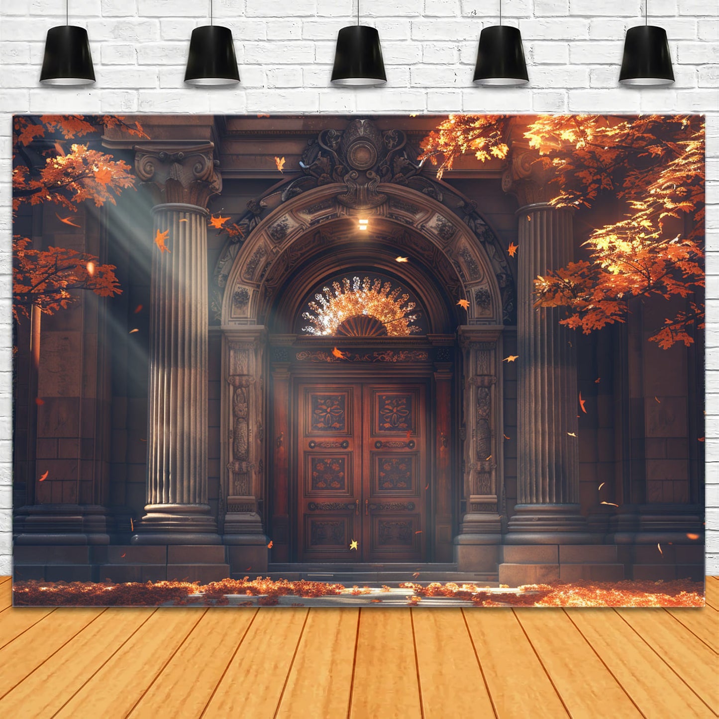 Fall Mansion Door Maple Leaves Backdrop RR7-148 – Dbackdrop