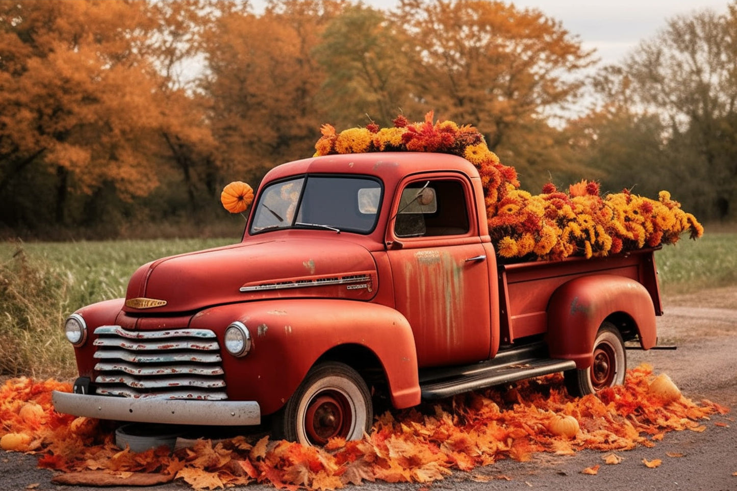 Autumn Maple Forest Red Truck Backdrop RR7-157 – Dbackdrop