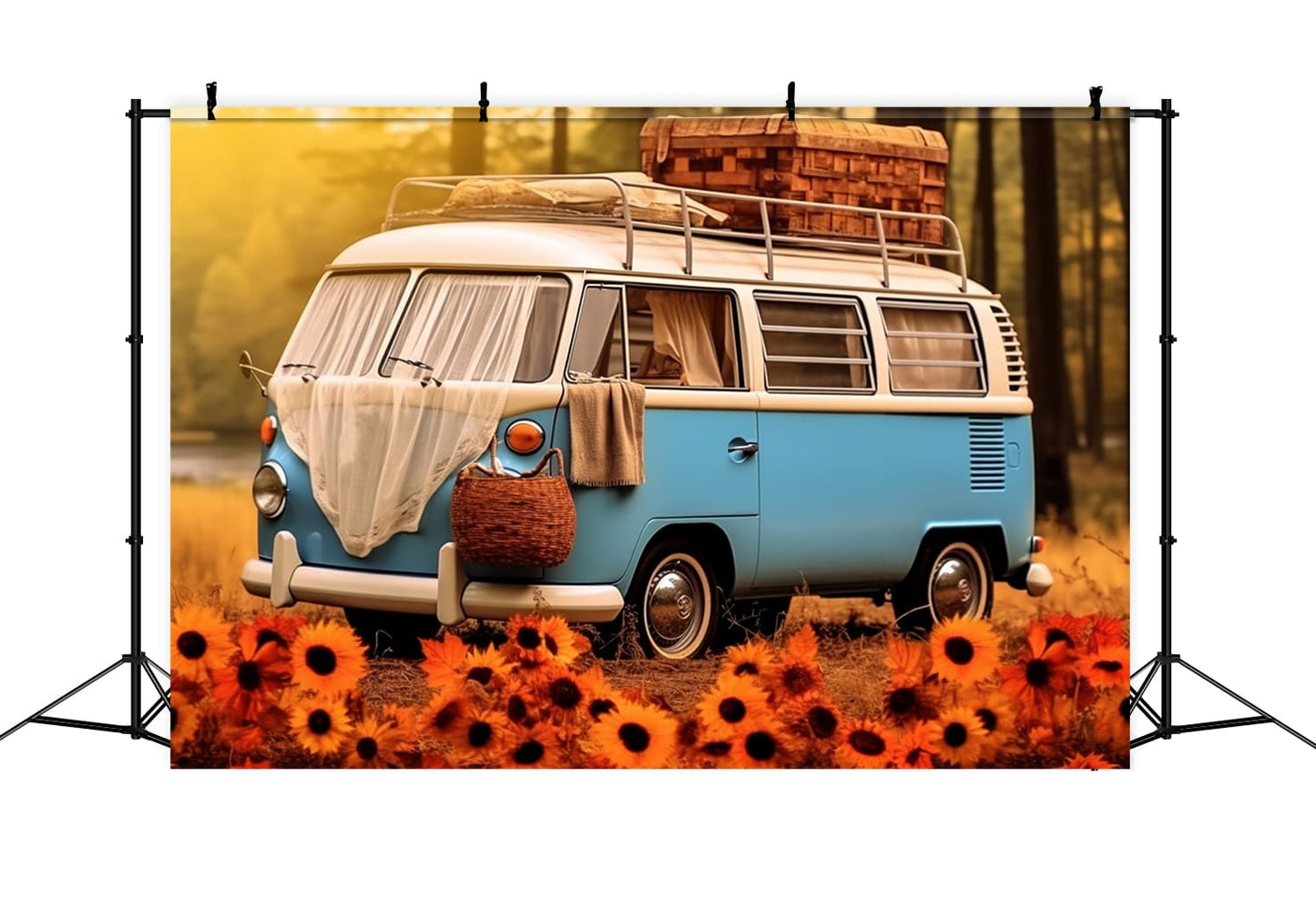 Fall Sunflower Blue White Car Bus Backdrop RR7-163 – Dbackdrop