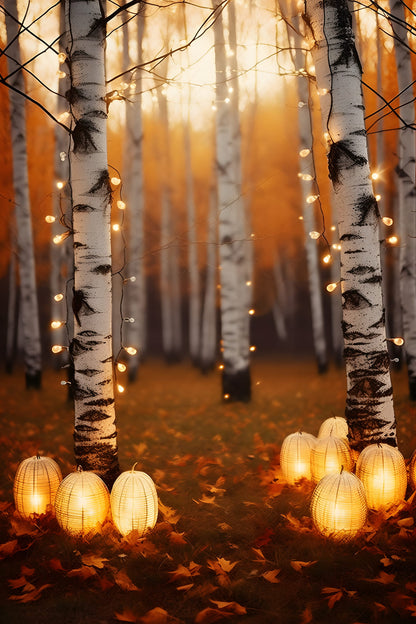 Fall Birch Trees Lights Photography Backdrop RR7-164 – Dbackdrop