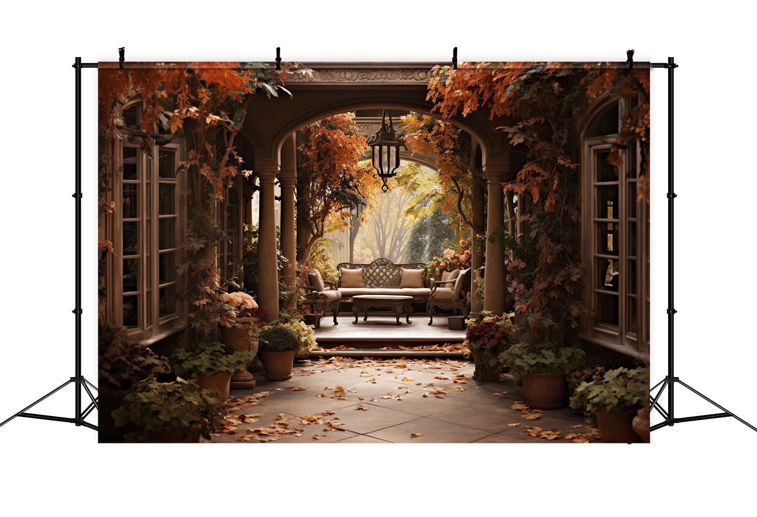 Courtyard Front Entry Fall Scenery Backdrop RR7-169 – Dbackdrop
