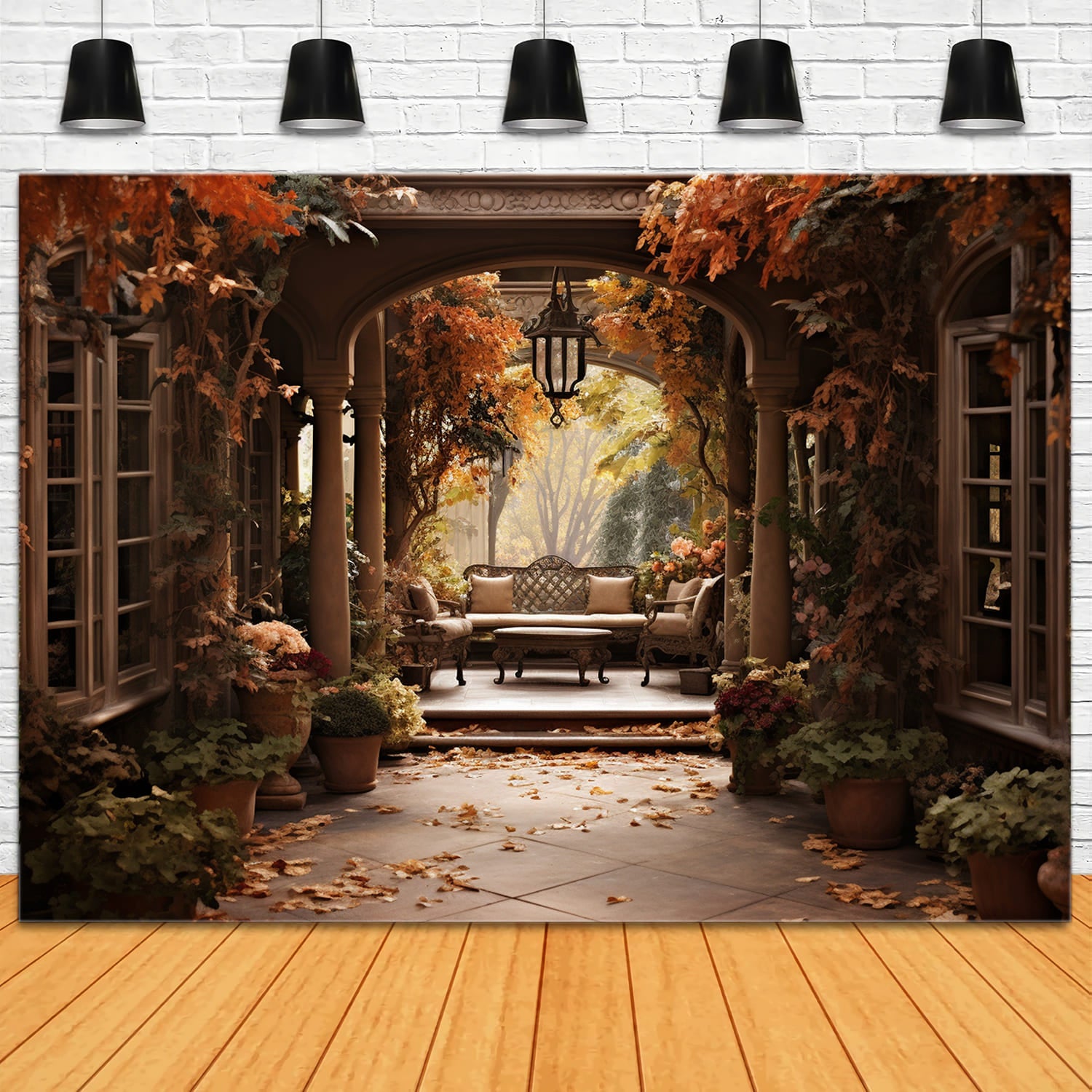 Courtyard Front Entry Fall Scenery Backdrop RR7-169 – Dbackdrop