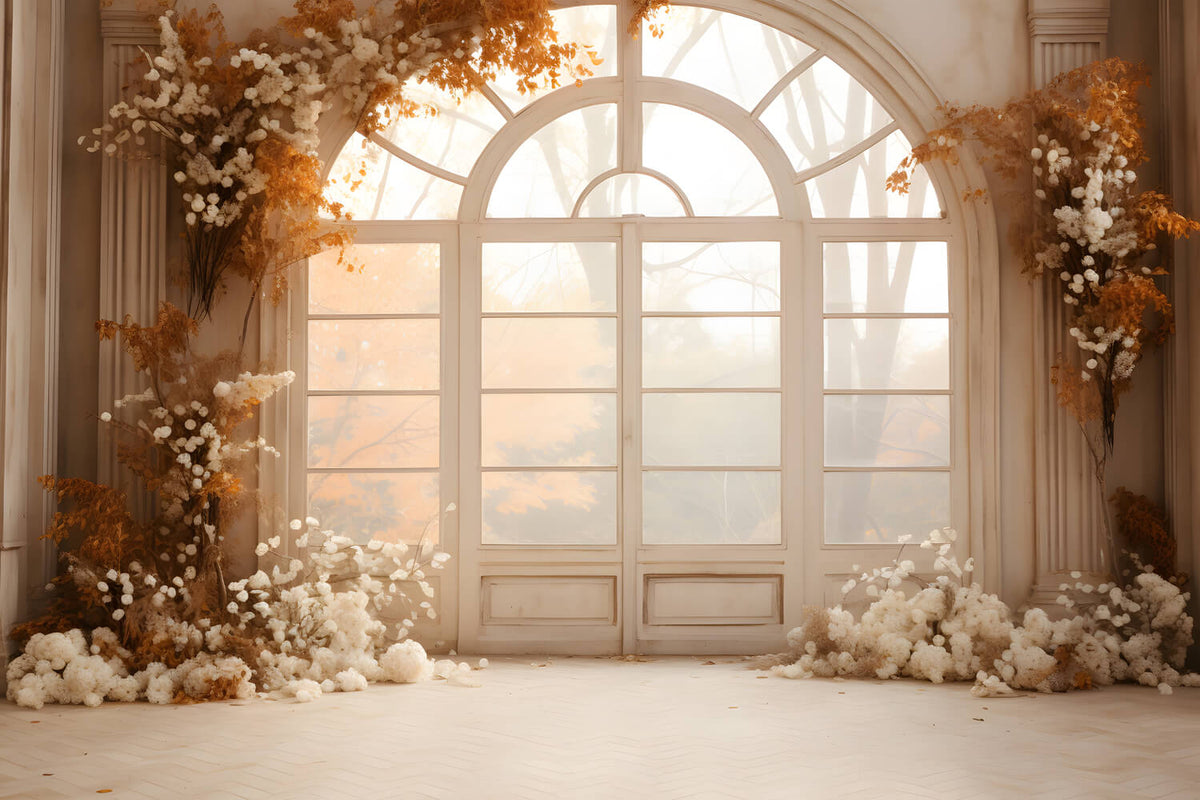 Dried Flowers Decorated Window Fall Backdrop RR7-180 – Dbackdrop