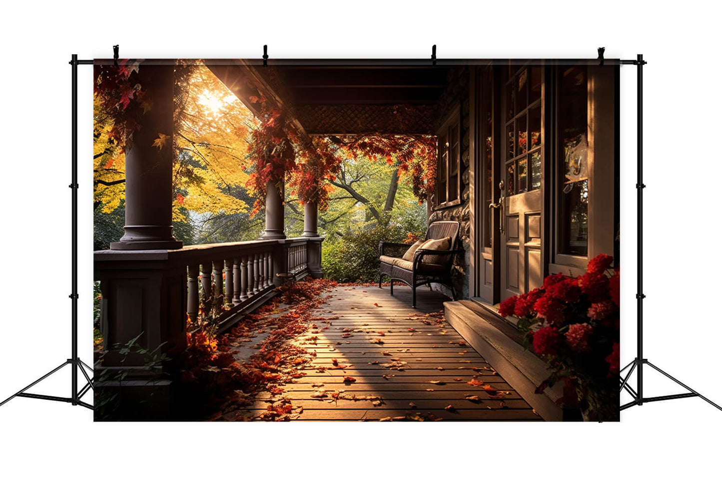 Cozy Autumn Porch Falling Leaves Backdrop RR7-181 – Dbackdrop