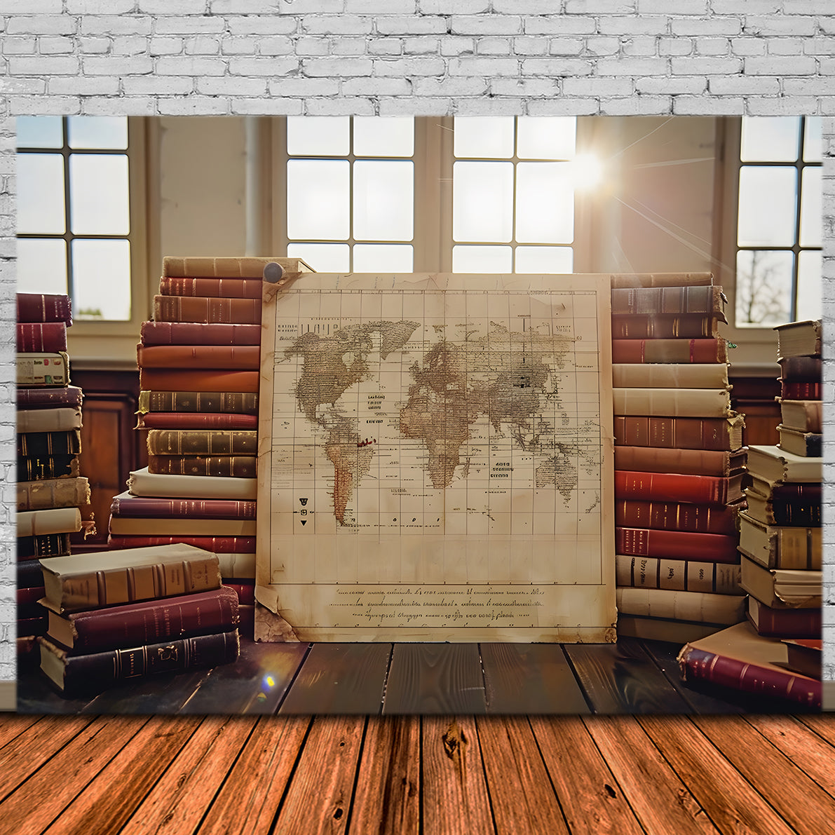 Classic Books Map Back to School Backdrop RR7-187 – Dbackdrop