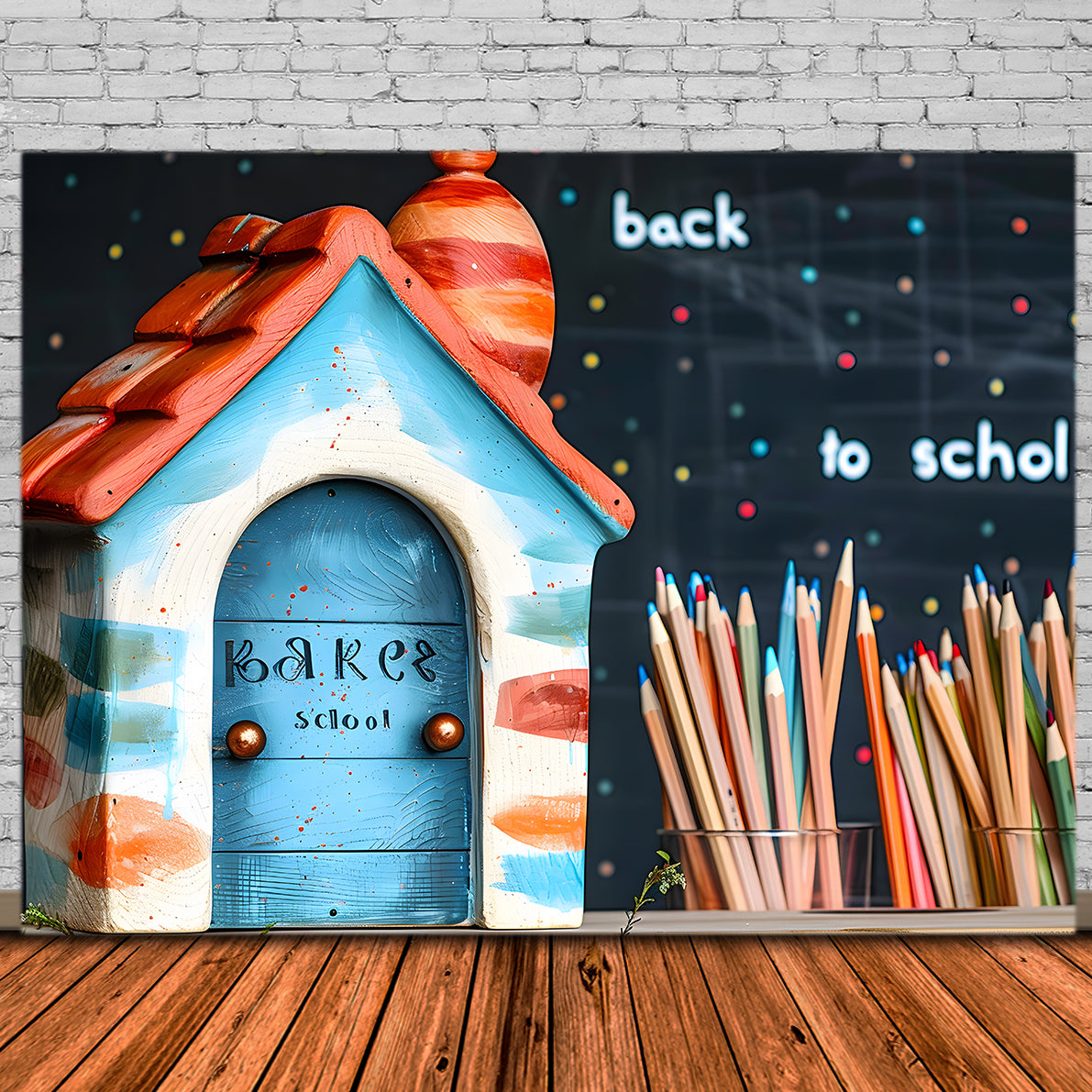 Back to School Little House Crayons Backdrop RR7-201 – Dbackdrop
