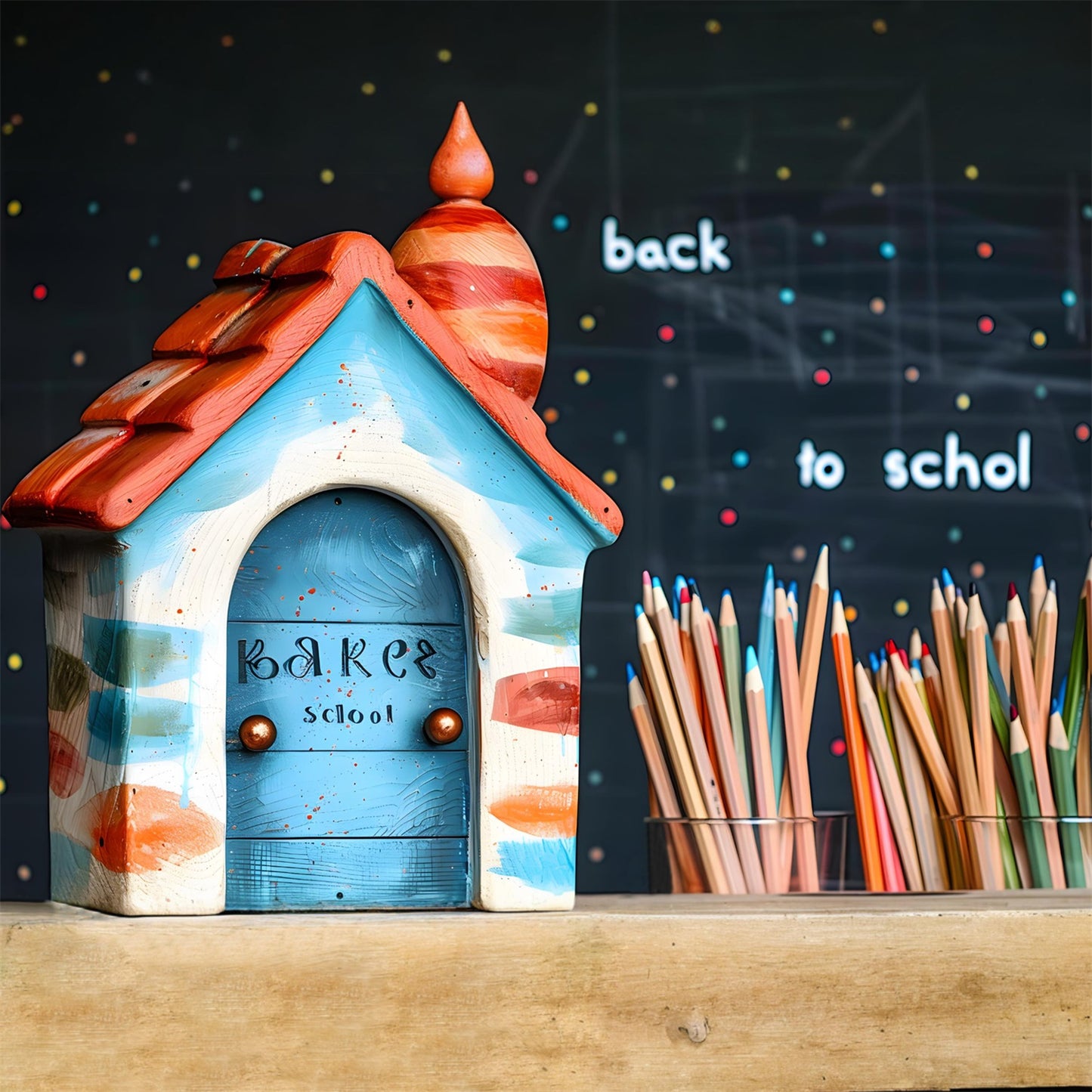 Back to School Little House Crayons Backdrop RR7-201 – Dbackdrop