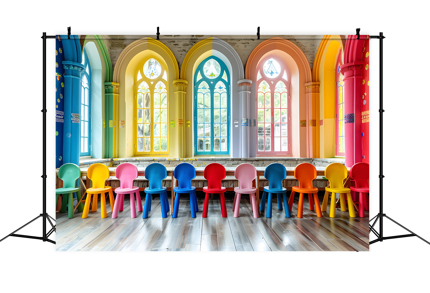 Colorful Classroom Chairs Back to School Backdrop RR7-202 – Dbackdrop