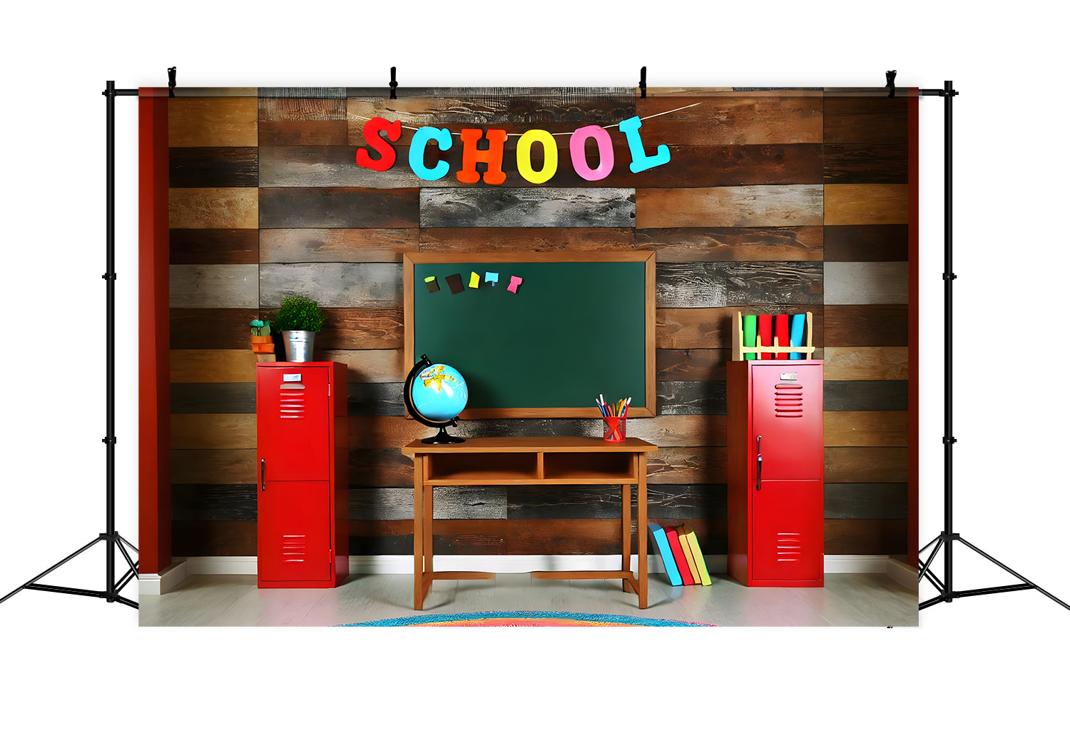 Back to School Lockers Wood Wall Backdrop RR7-207 – Dbackdrop