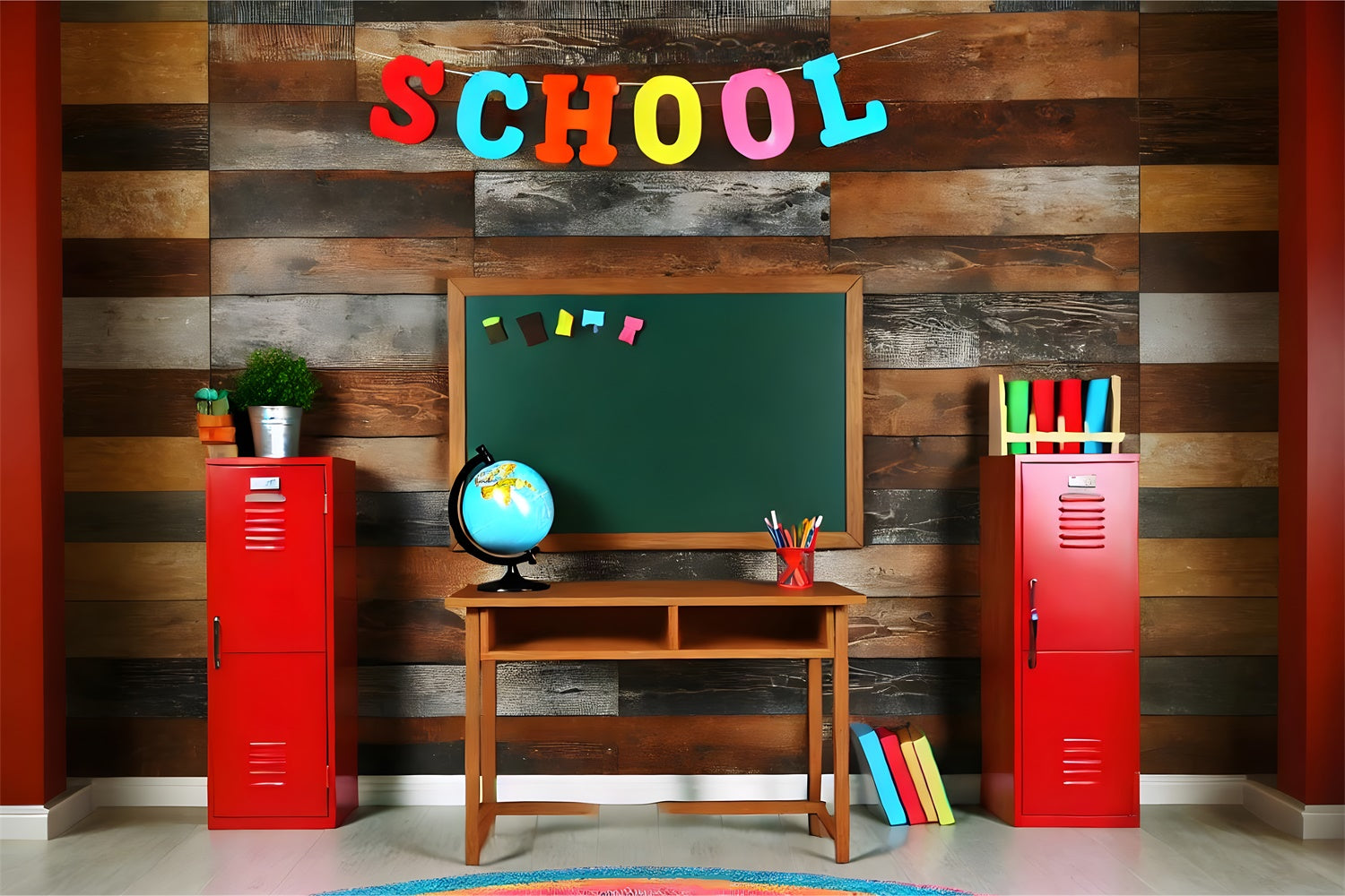 Back to School Lockers Wood Wall Backdrop RR7-207 – Dbackdrop