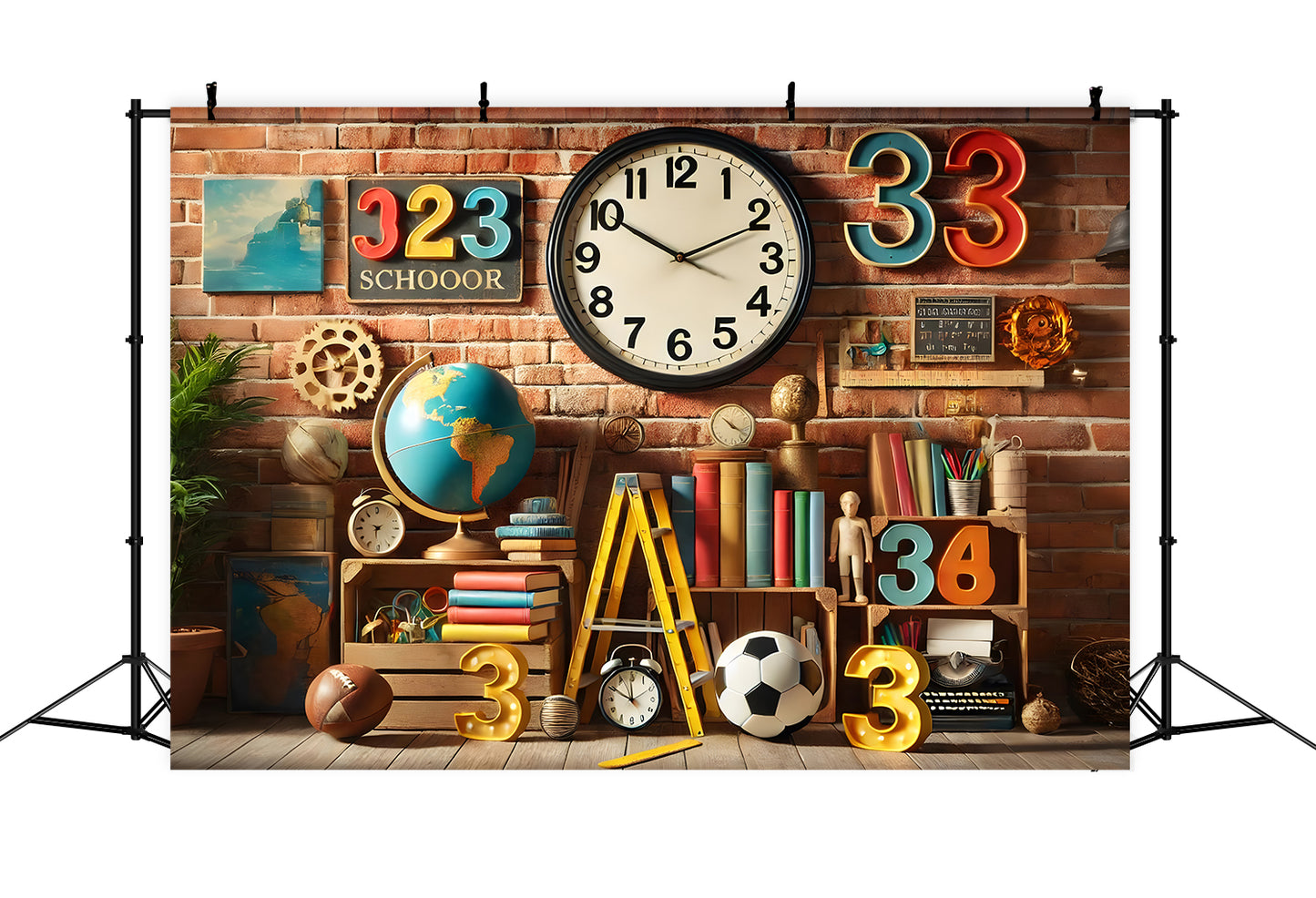Back to School Numbers Books Globe Backdrop RR7-209 – Dbackdrop