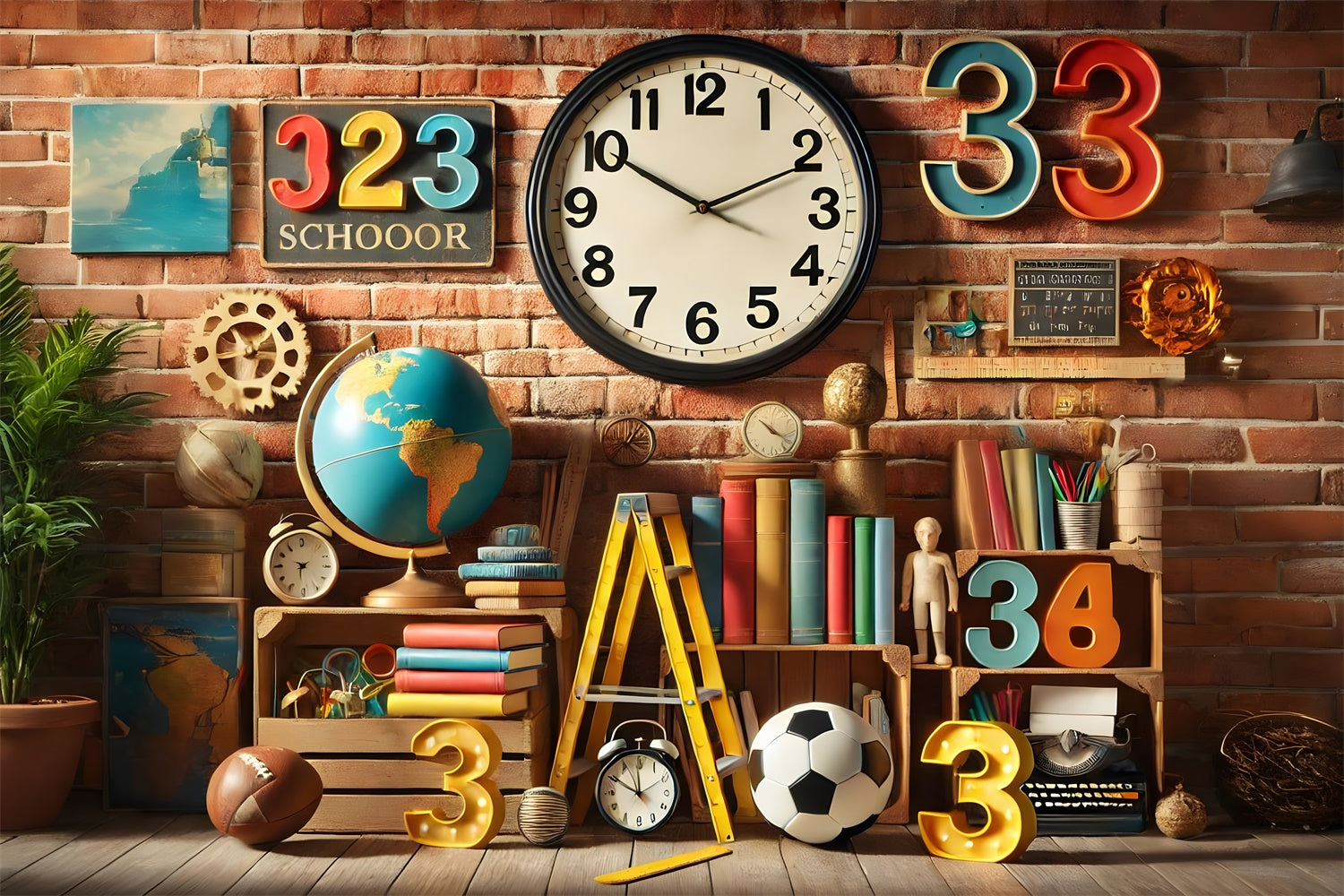 Back to School Numbers Books Globe Backdrop RR7-209 – Dbackdrop