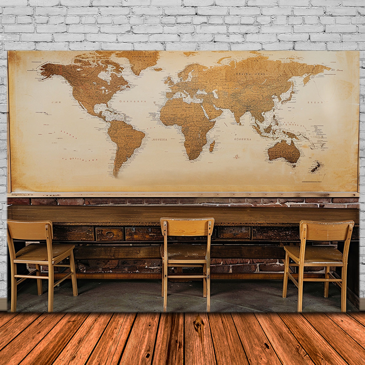 Classroom World Map Back to School Backdrop RR7-214 – Dbackdrop