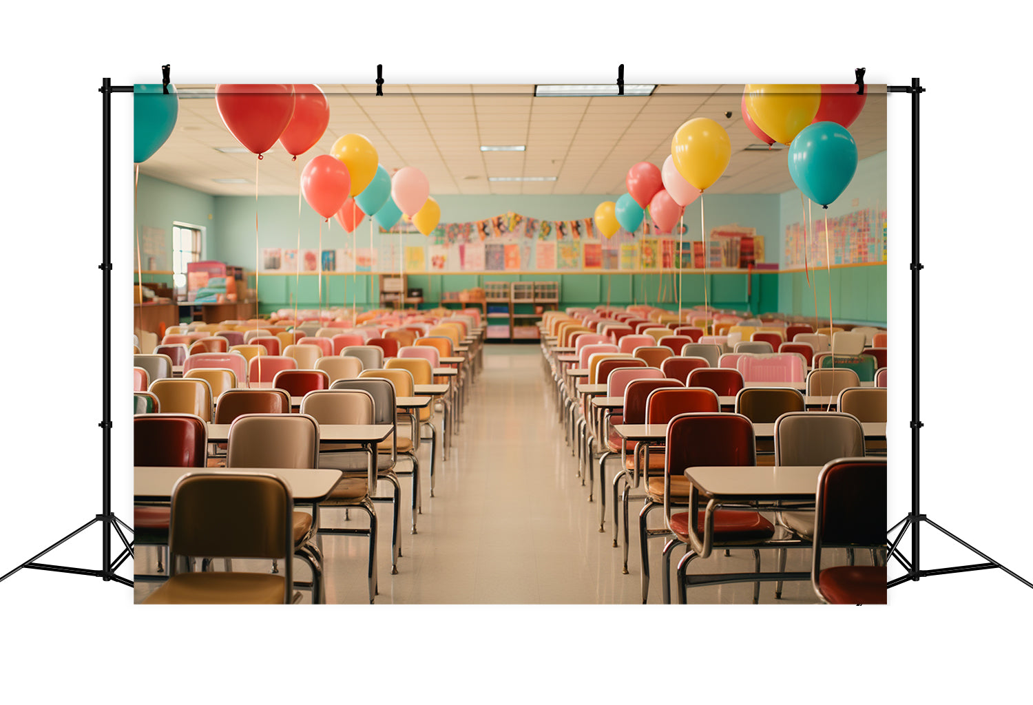 Back to School Classroom Desks Chairs Backdrop RR7-217 – Dbackdrop