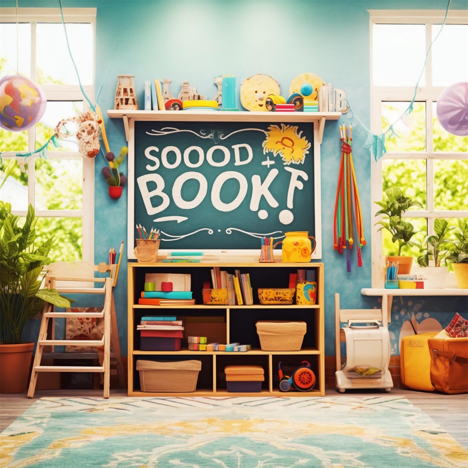 Back to School Play Room Books Backdrop RR7-220 – Dbackdrop