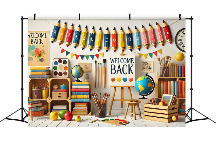Crayon Brush Welcome Back to School Backdrop RR7-238 – Dbackdrop