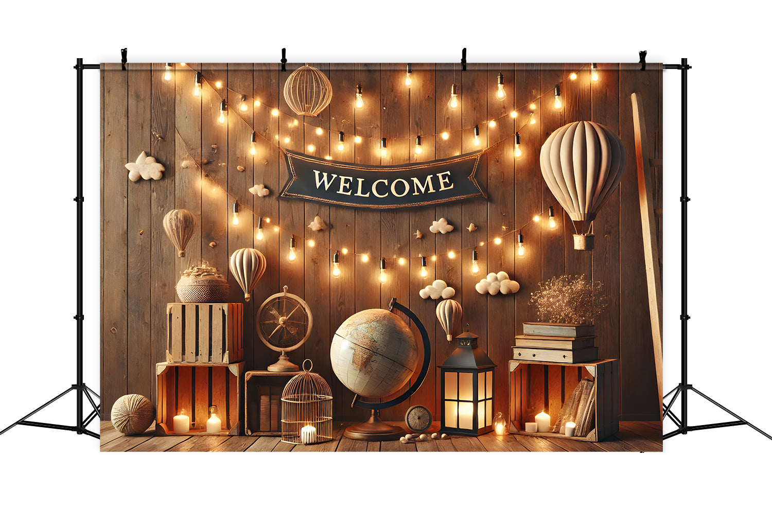 Glowing Lights Wood Back to School Backdrop RR7-243 – Dbackdrop