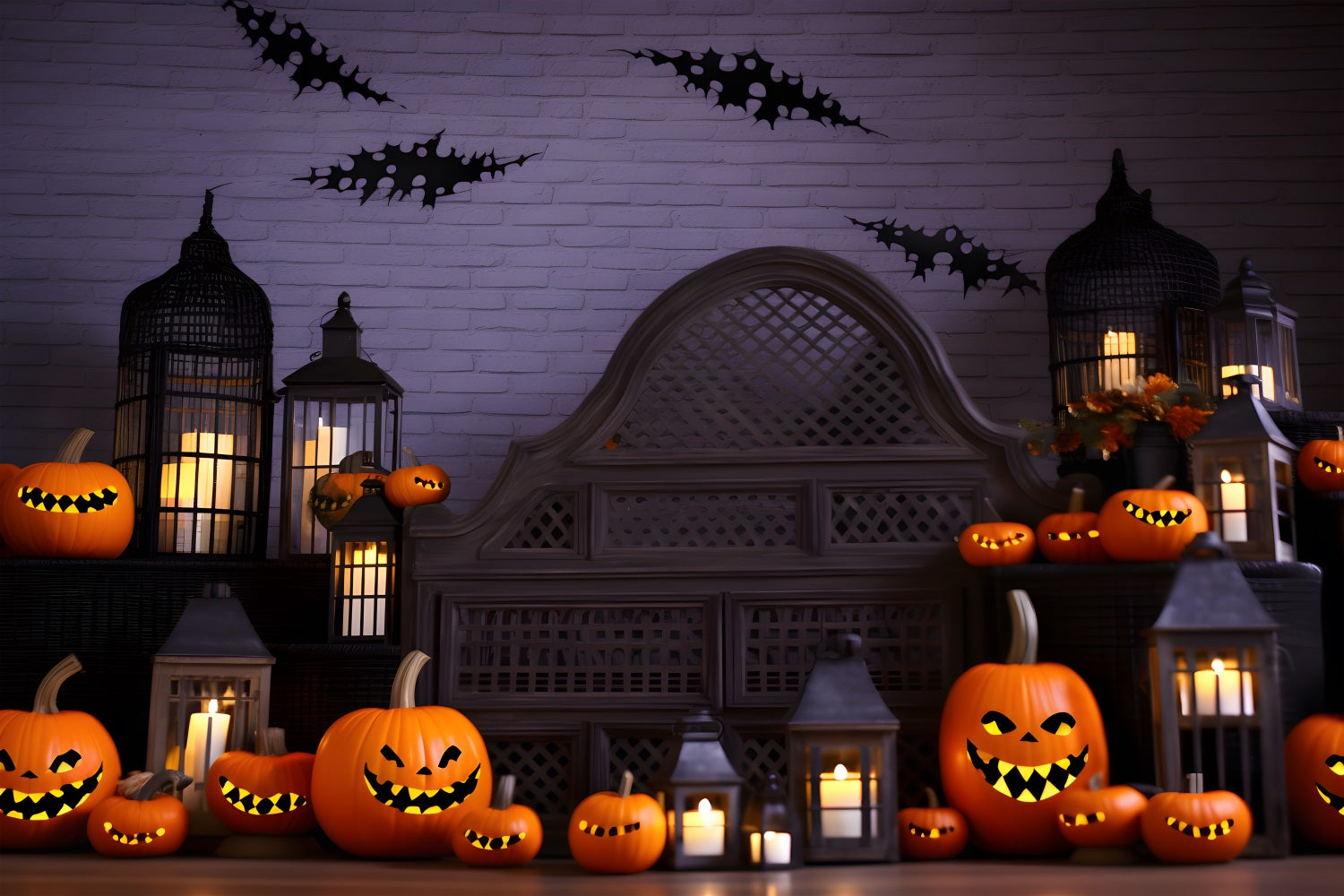 Halloween Pumpkin Lanterns Haunted Castle Backdrop RR7-249 – Dbackdrop