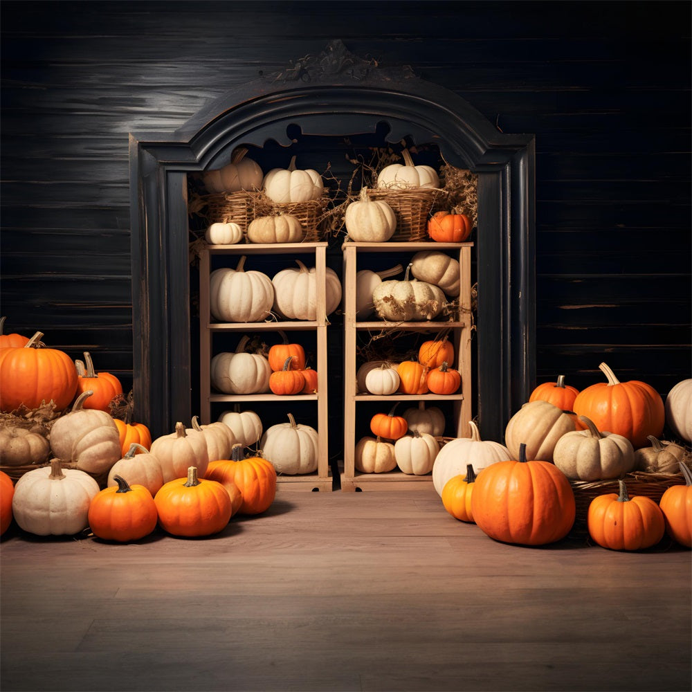 Fall Pumpkin Display Wooden Arch Door Backdrop RR7-252 – Dbackdrop