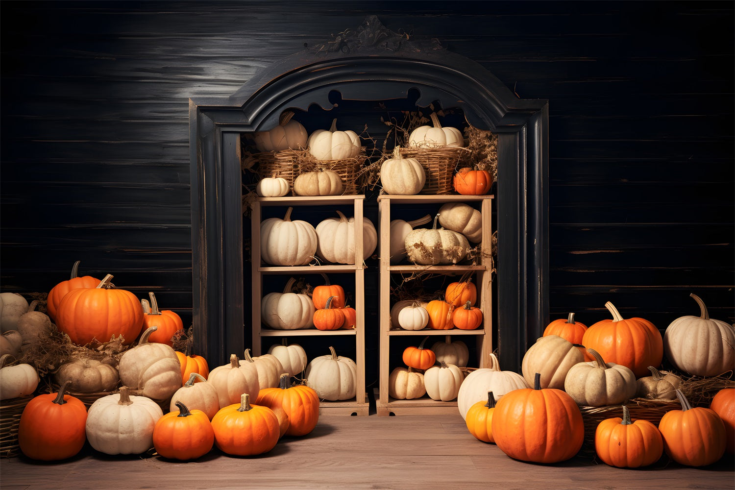 Fall Pumpkin Display Wooden Arch Door Backdrop RR7-252 – Dbackdrop
