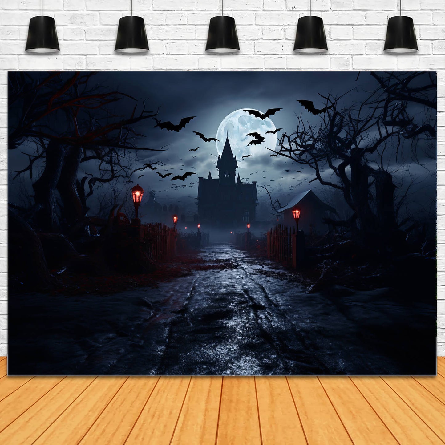 Spooky Halloween Moonlit Haunted Houses Backdrop RR7-26 – Dbackdrop