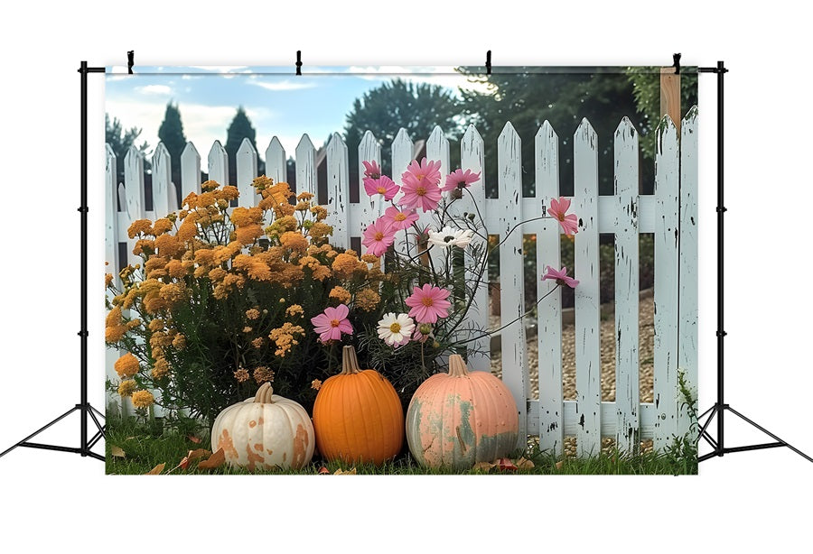Fall Pumpkin Flower Garden Fence Backdrop RR7-261 – Dbackdrop