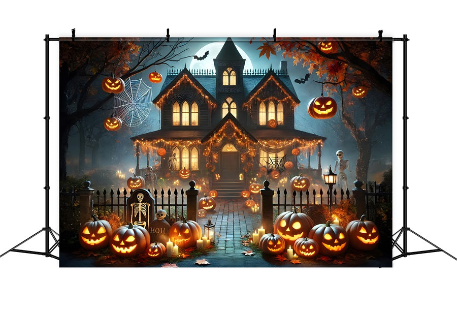 Halloween Pumpkin Lanterns Haunted House Backdrop RR7-281 – Dbackdrop