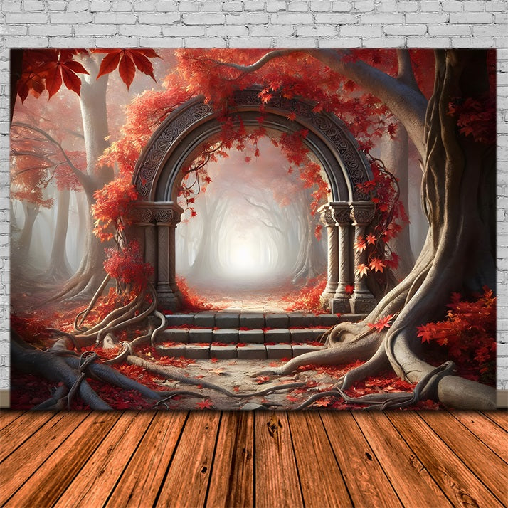 Enchanted Fall Forest Stone Archway Backdrop RR7-283 – Dbackdrop