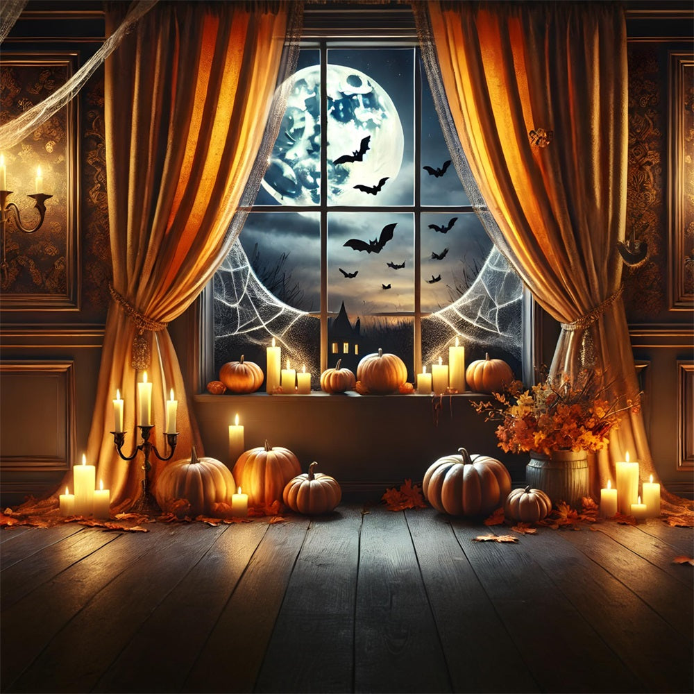 Halloween Pumpkin Lanterns Moonlit Window Backdrop RR7-291 – Dbackdrop