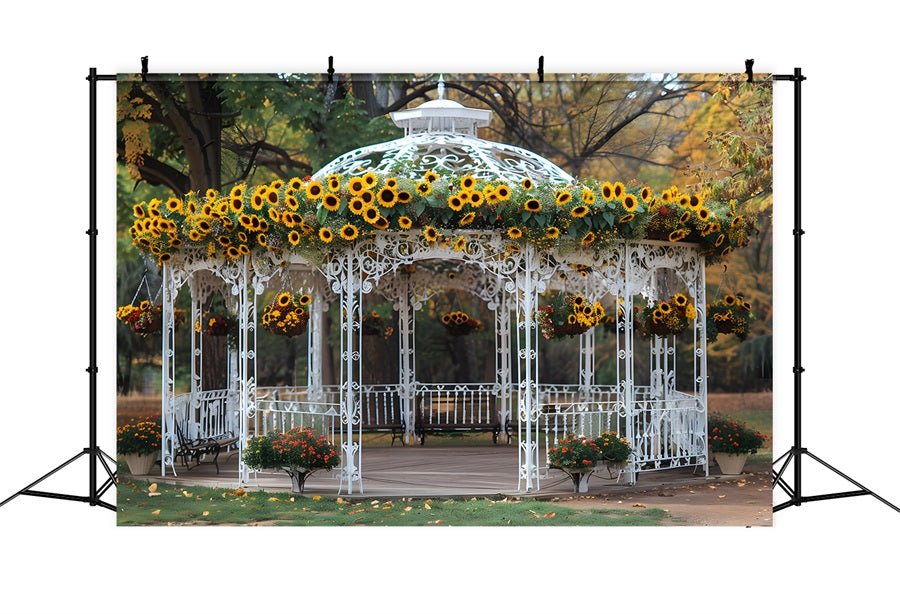 Sunflower Adorned Gazebo Autumn Park Backdrop RR7-294 – Dbackdrop